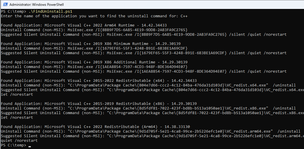Find an uninstall command in registry