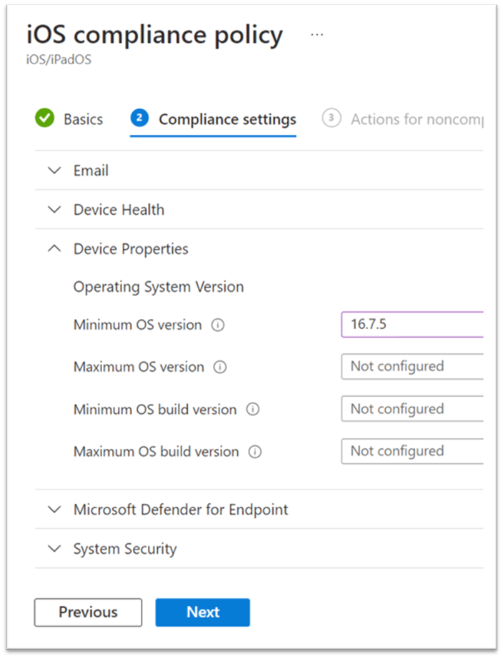 Create IOS/Android Version Specific Compliance Policy
